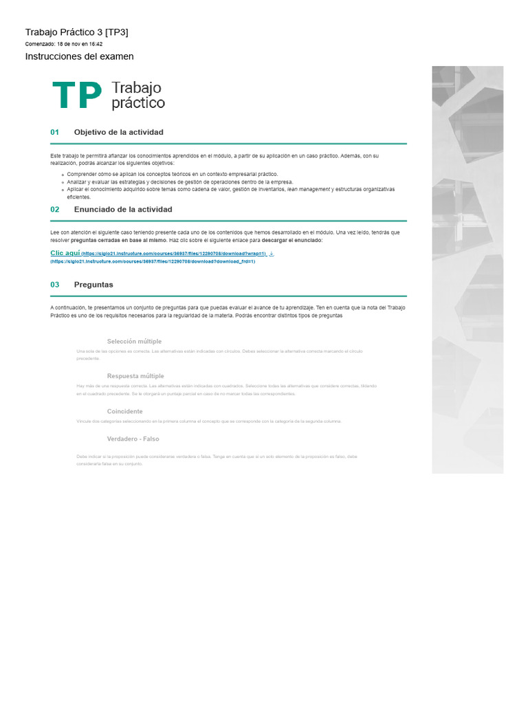 Trabajo Práctico 3 [TP3] 100% - Actualizacion Profesional MIO | PDF | Lean Manufacturing ...