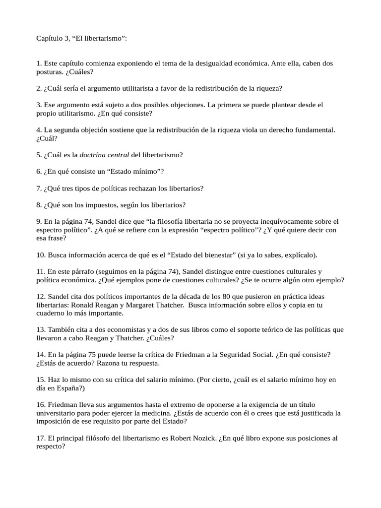 Sandel. Capítulo 3 Completo | PDF | Libertarismo