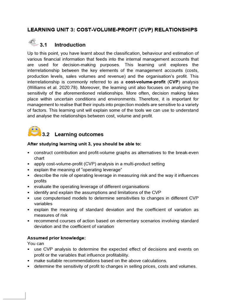 MAC3761 Learning Unit 3 Cost Volume Profit (CVP) Relationships | PDF ...