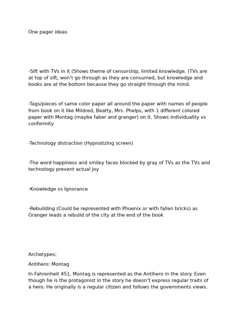 Fahrenheit 451 Project Ideas and Archetypes | PDF