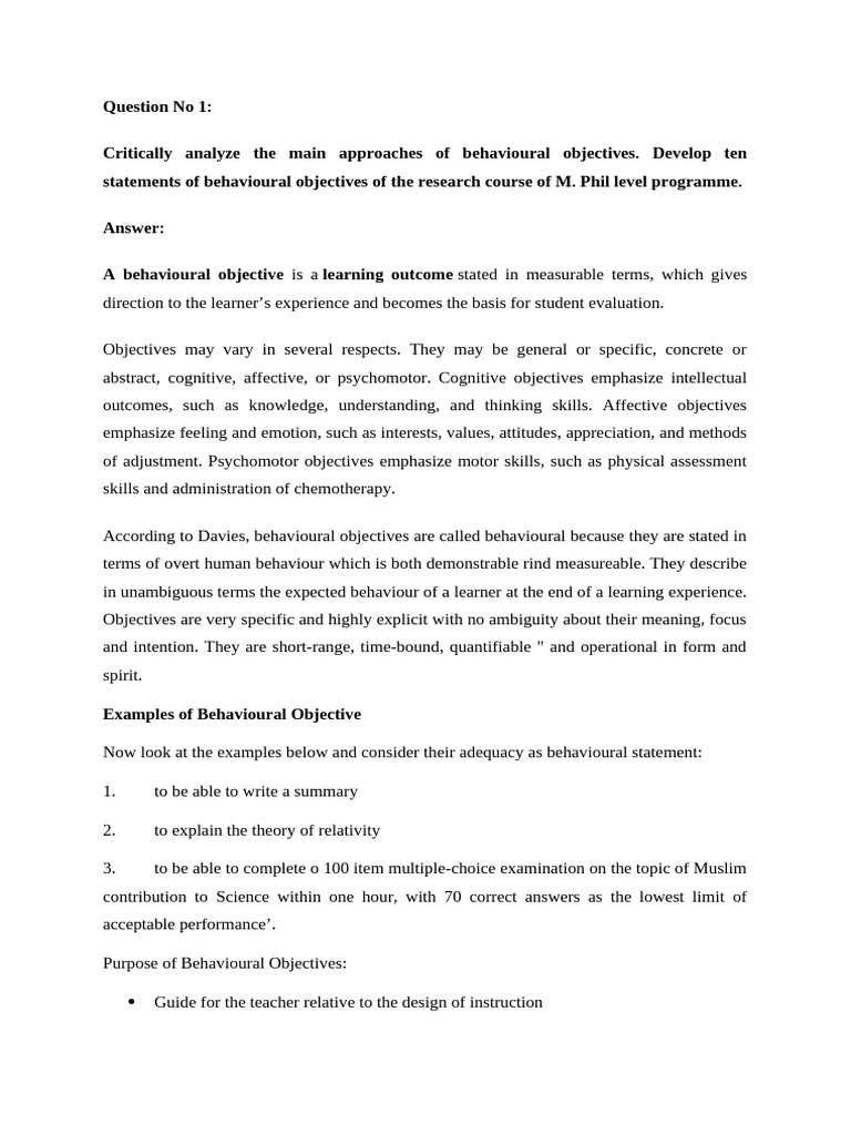 A behavioural objective is abj | PDF | Learning | Evaluation