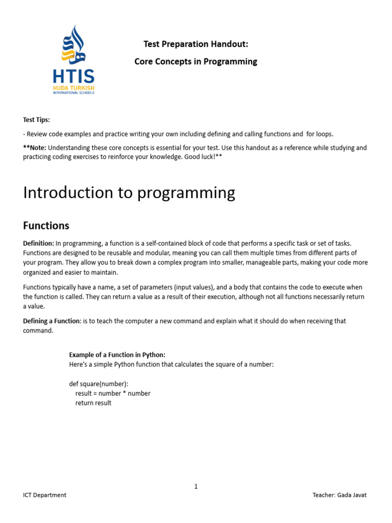 Q3 Handout-1 concepts.docx | PDF | Parameter (Computer Programming) | Computer Programming