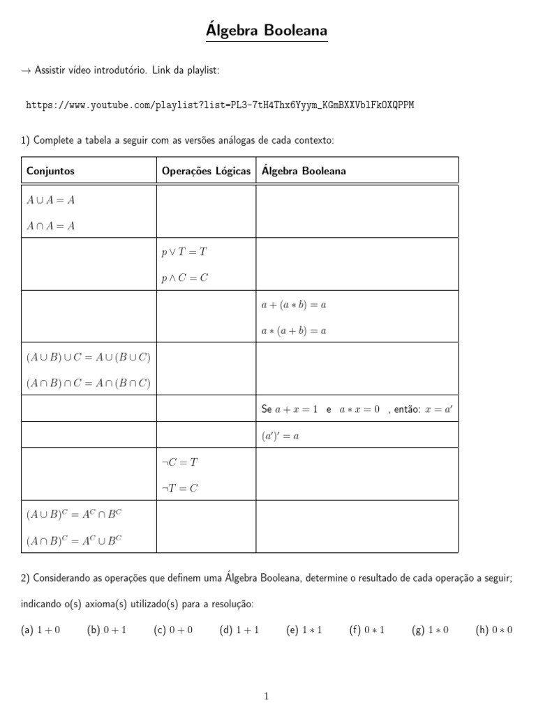 Algebra Booleana | PDF | Matemática | Lógica matemática