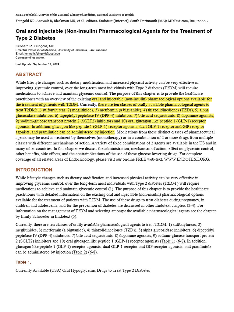 Oral and Injectable (Non-Insulin) Pharmacological Agents For The ...