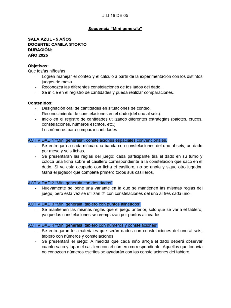 Secuencia "Mini Generala" ABRIL | PDF