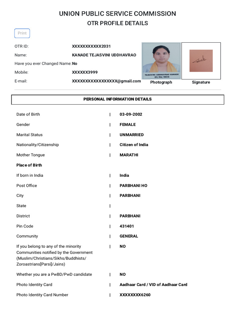 VIEW_OTR_PROFILE___UPSC[1] | PDF | Identity Document | Government And Personhood