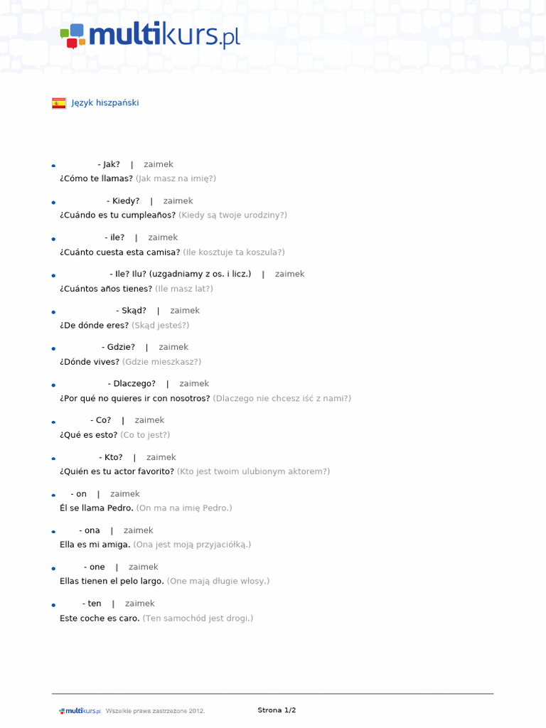 Paczka Zaimki A1 | PDF