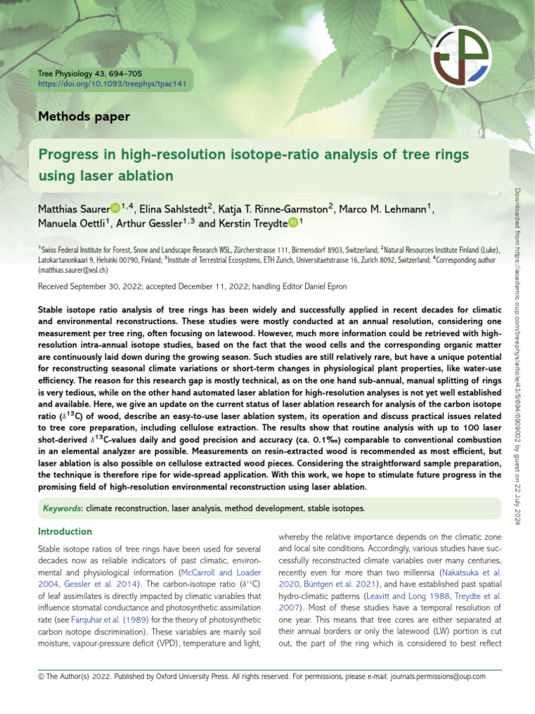 Saurer Et Al - 2023 - Progress in High-Resolution Isotope-Ratio Analysis of Tree Rings Using ...