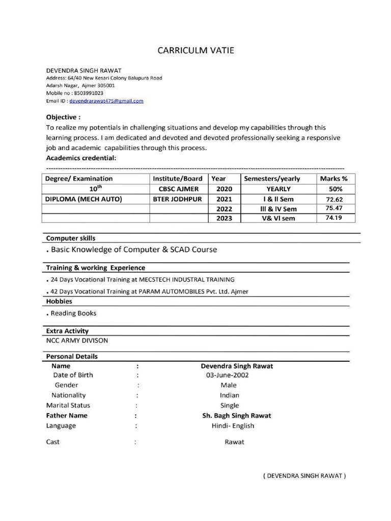 DEVENDRA SINGH RAWAT CV | PDF