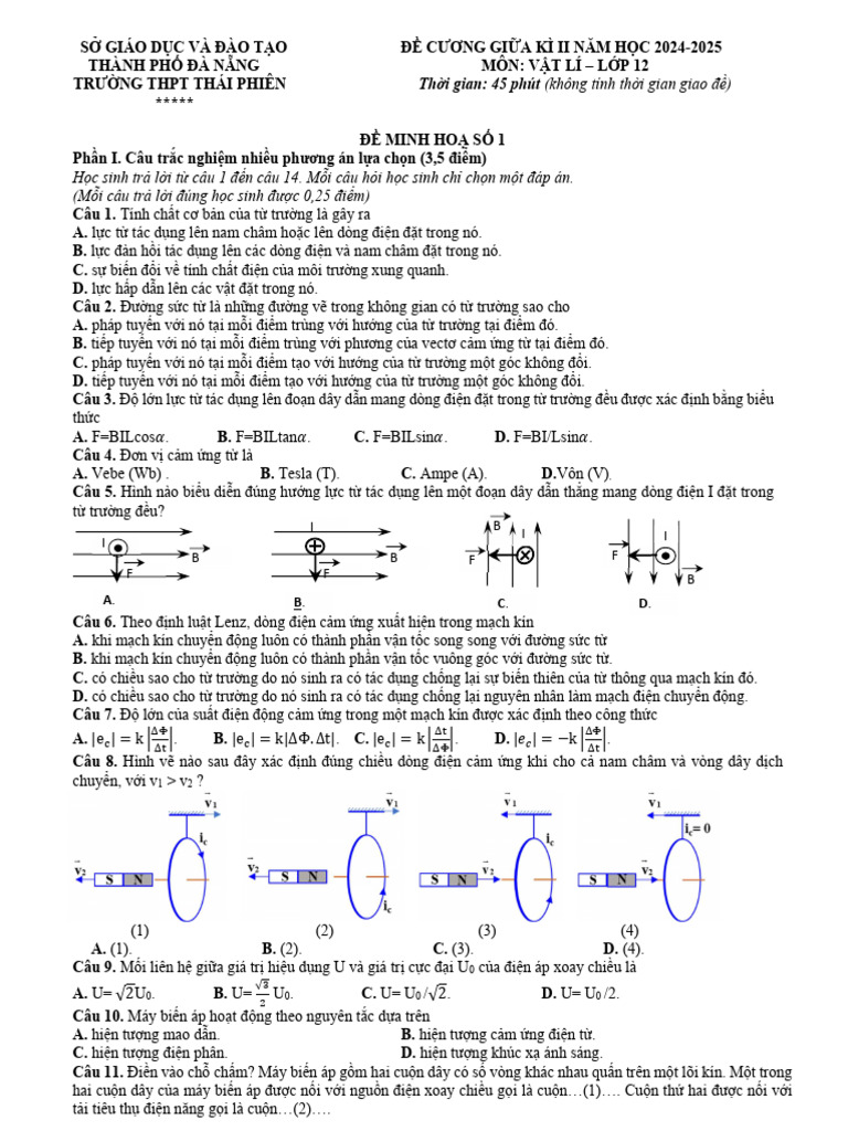 Vat Li 12 - de Minh Hoa Gkii - NH 2024-2025 | PDF