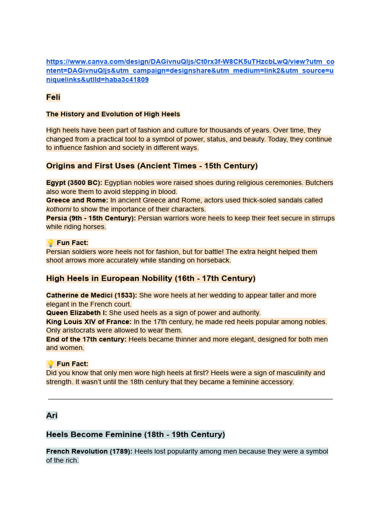 The History and Evolution of High Heels | PDF | Fashion | Shoe