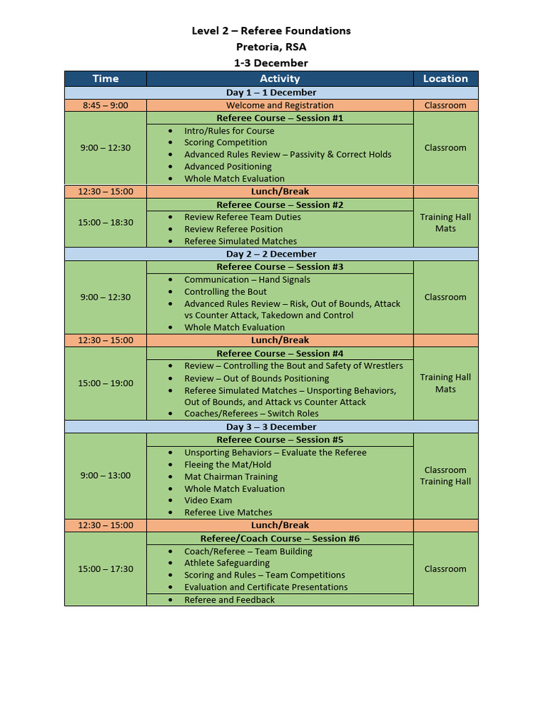 Level 2 - Referee Foundations - Schedule | PDF | Referee | Professional Wrestling