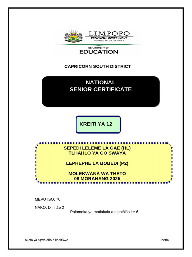 Tlhahlo Ya Go Swaya Grade 12 Molekwana Wa Motheo | PDF