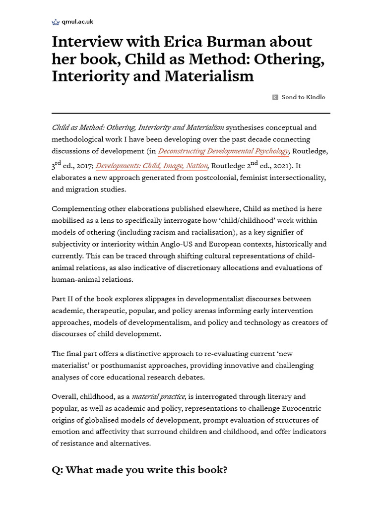 Erica Burman - Interview - Child As Method, Othering, Interiority and ...