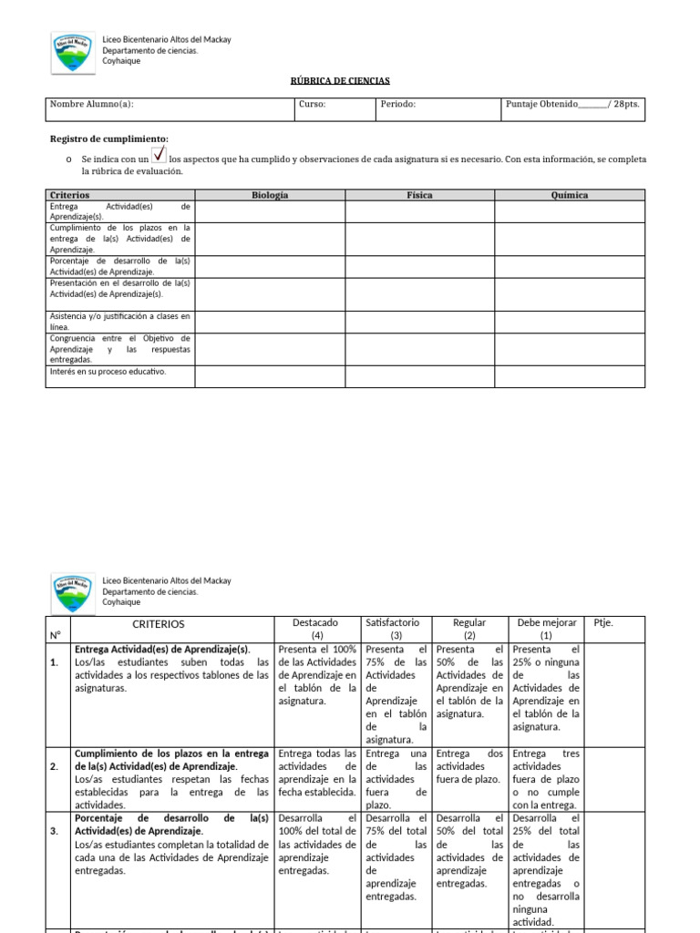 Aguilar Javiera - RÚBRICA DE CIENCIAS NATURALES | PDF | Aprendizaje