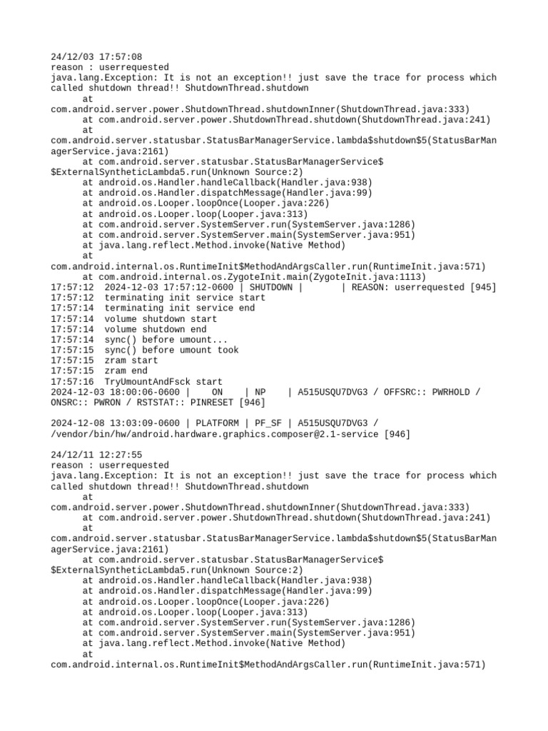 Android Shutdown Process Logs | PDF | Computing | Software