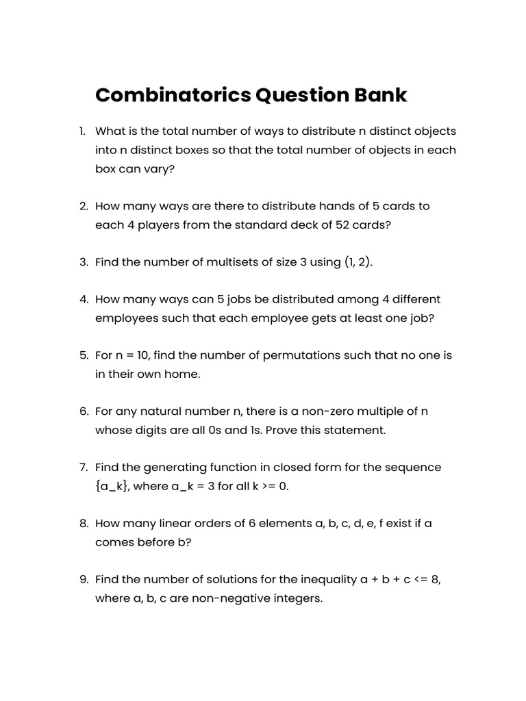 Combinatorics Question Bank (2) | PDF | Numbers | Permutation
