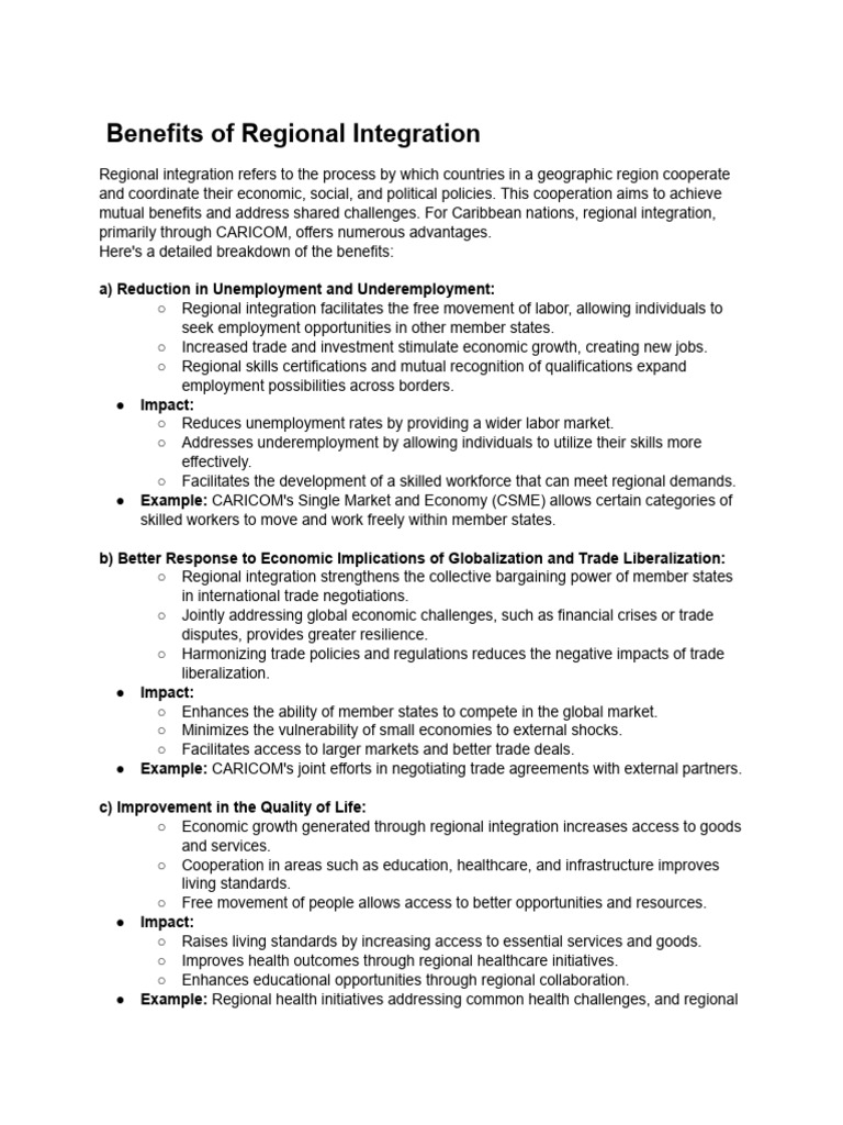 Benefits of CARICOM Regional Integration | PDF | Regional Integration ...