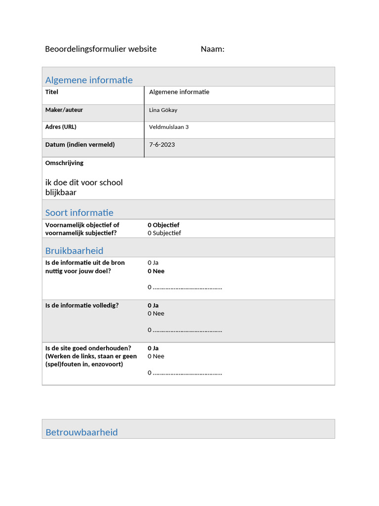 Beoordelingsformulier Website | PDF
