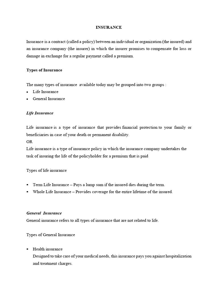 Types and Importance of Insurance | PDF | Insurance | Life Insurance