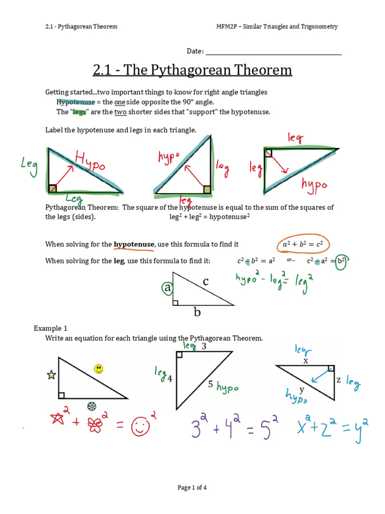 2.1 - Pythagorean Theorem SOLUTIONS | PDF | Euclid | Triangle Geometry