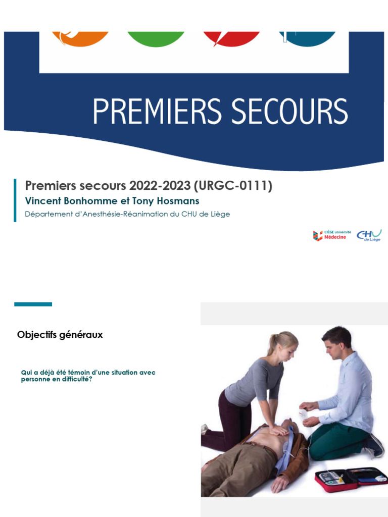 Premiers Secours : Cours et Objectifs | PDF | Réanimation cardio ...