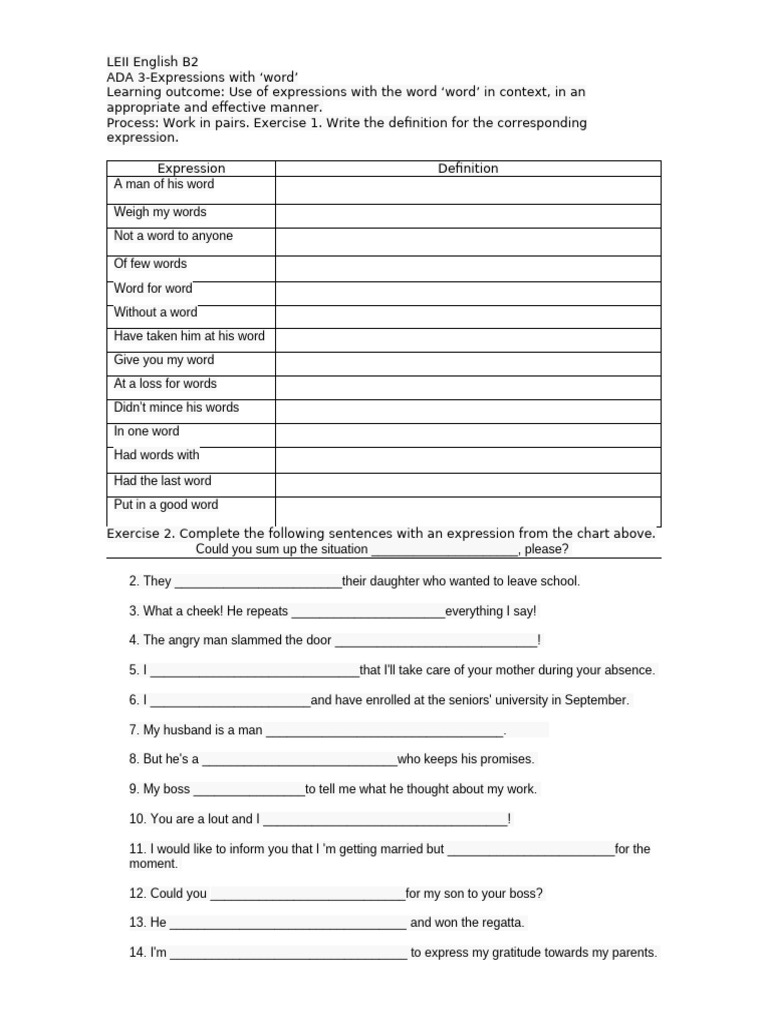 ADA 3-Expressions With Word | PDF