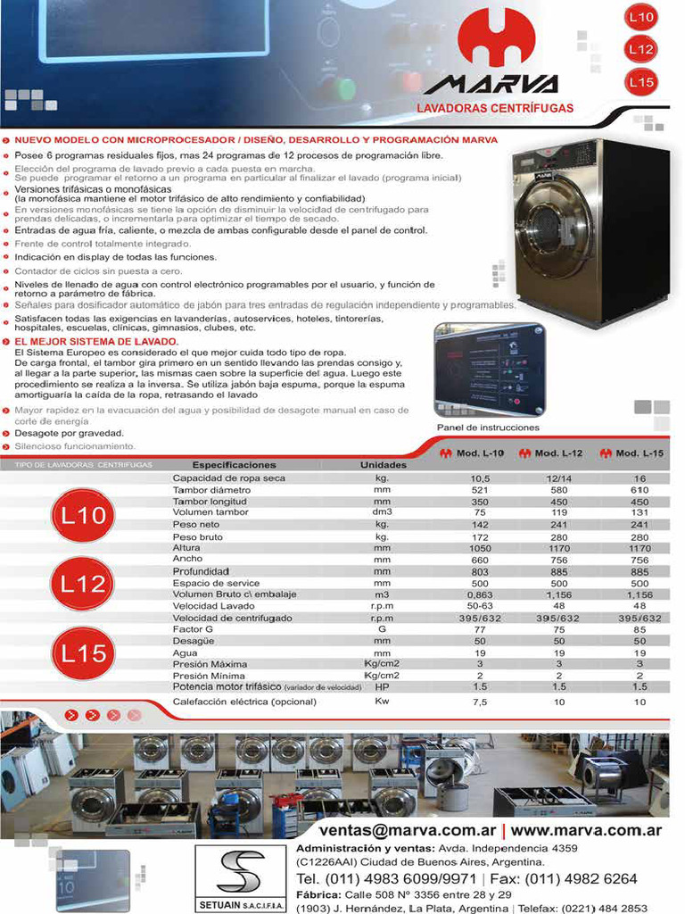 Ficha Técnica-Lavadora Marva-L10-L12-L15 | PDF