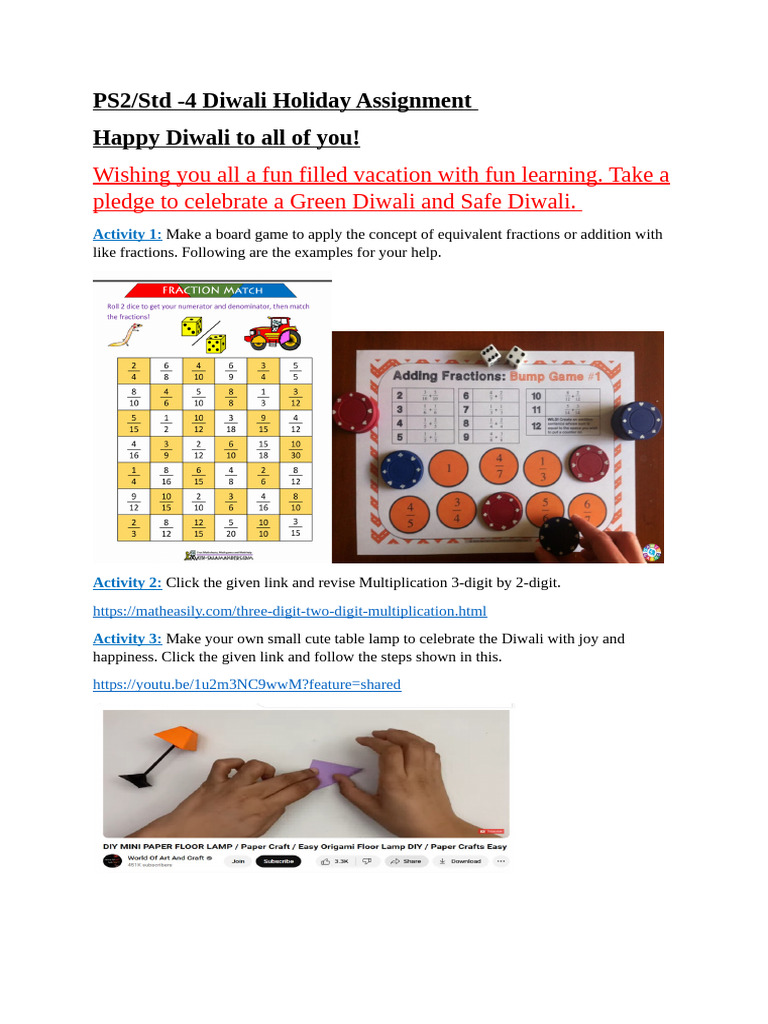 Std 4 Diwali Holiday Assignment | PDF