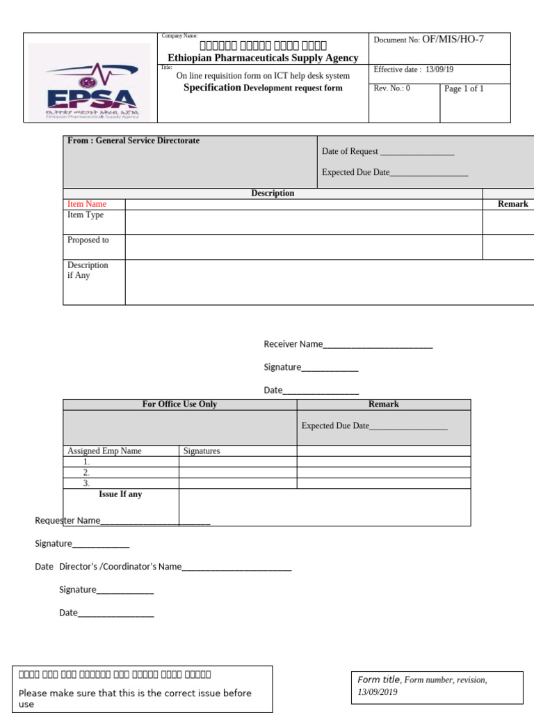 FORM 7-Specification Development Request Form | PDF