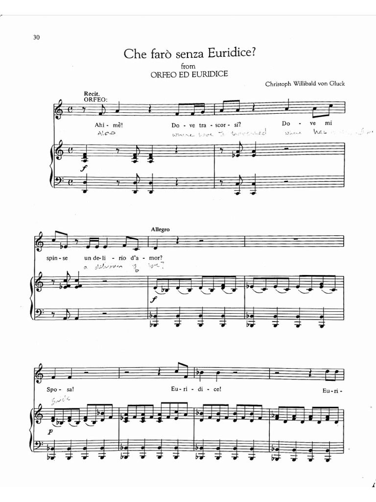 “Che farò senza Euridice,”. Orfeo ed Euridice - Christoph Willibald von Gluck | PDF