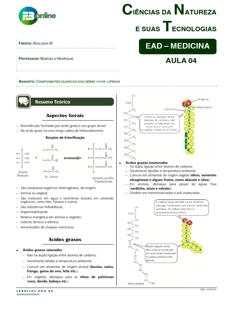 Teoria e Exercício - Aula 4 | PDF | Lipídio | Colesterol
