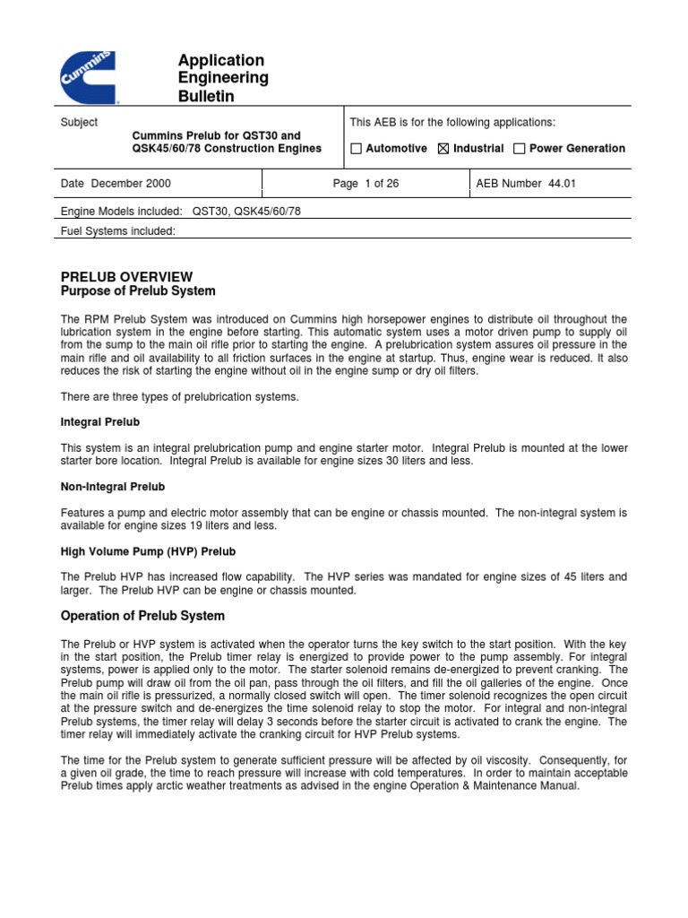 Prelube System | PDF | Relay | Engines