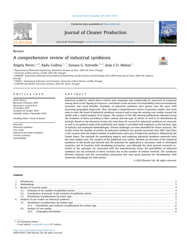2020-A Comprehensive Review of Industrial Symbiosis | PDF | Climate Change