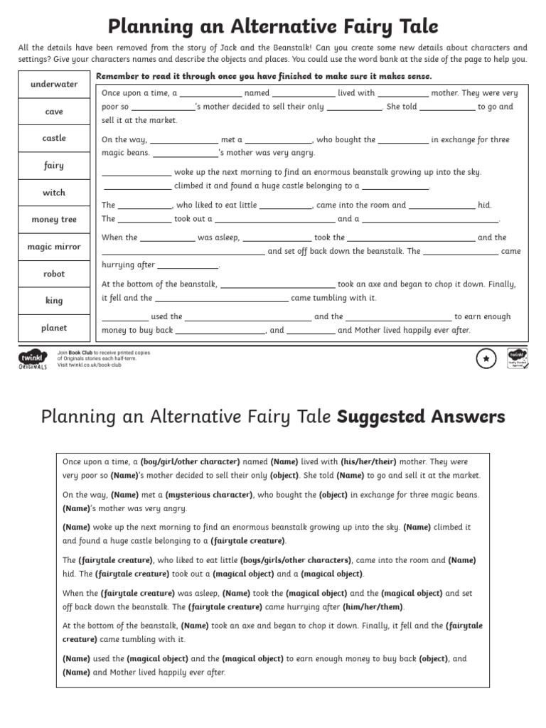 T e 2551727 Planning An Alternative Version of A Traditional Fairy Tale ...