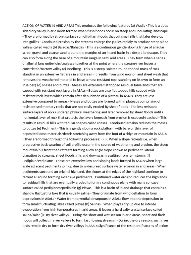 ACTION OF WIND AND WATER IN ARID AREAS | PDF | Erosion | Valley