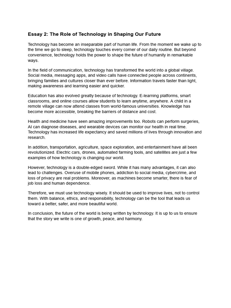 Essay 2 - The Role of Technology in Shaping Our Future | PDF
