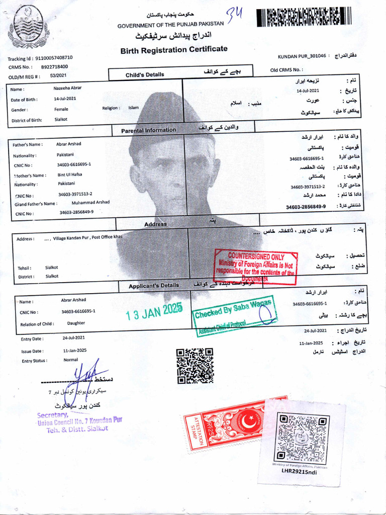 Birth Certificate MoFa & Apostille PAKISTAN | PDF