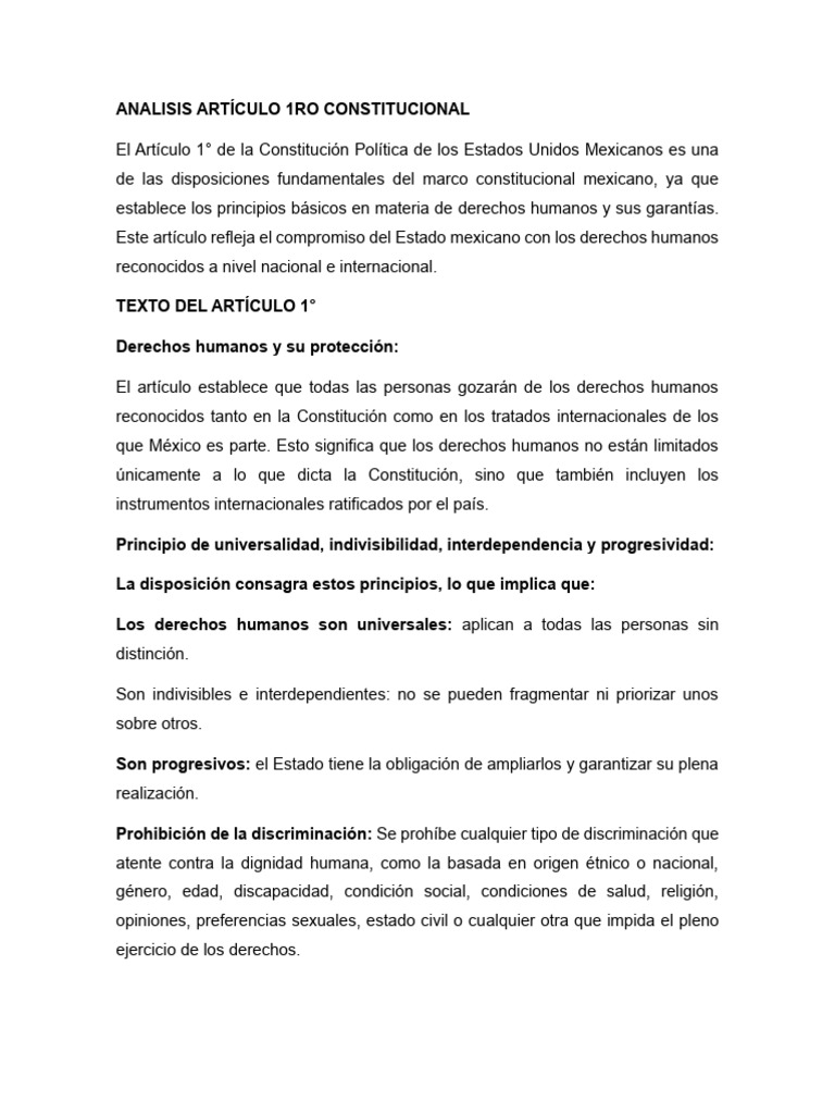 ANALISIS ARTÍCULO 1RO CONSTITUCIONAL | PDF | Derechos humanos | Derechos