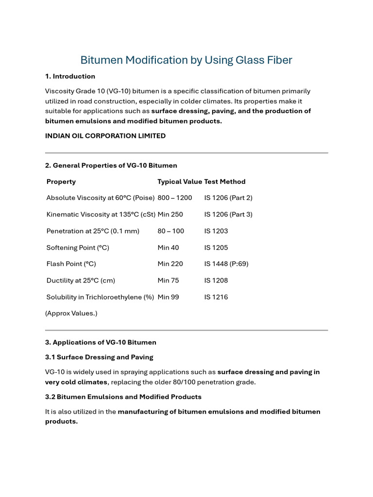 Bitumen Modification by Using Glass Fiber | PDF | Fibers | Viscosity