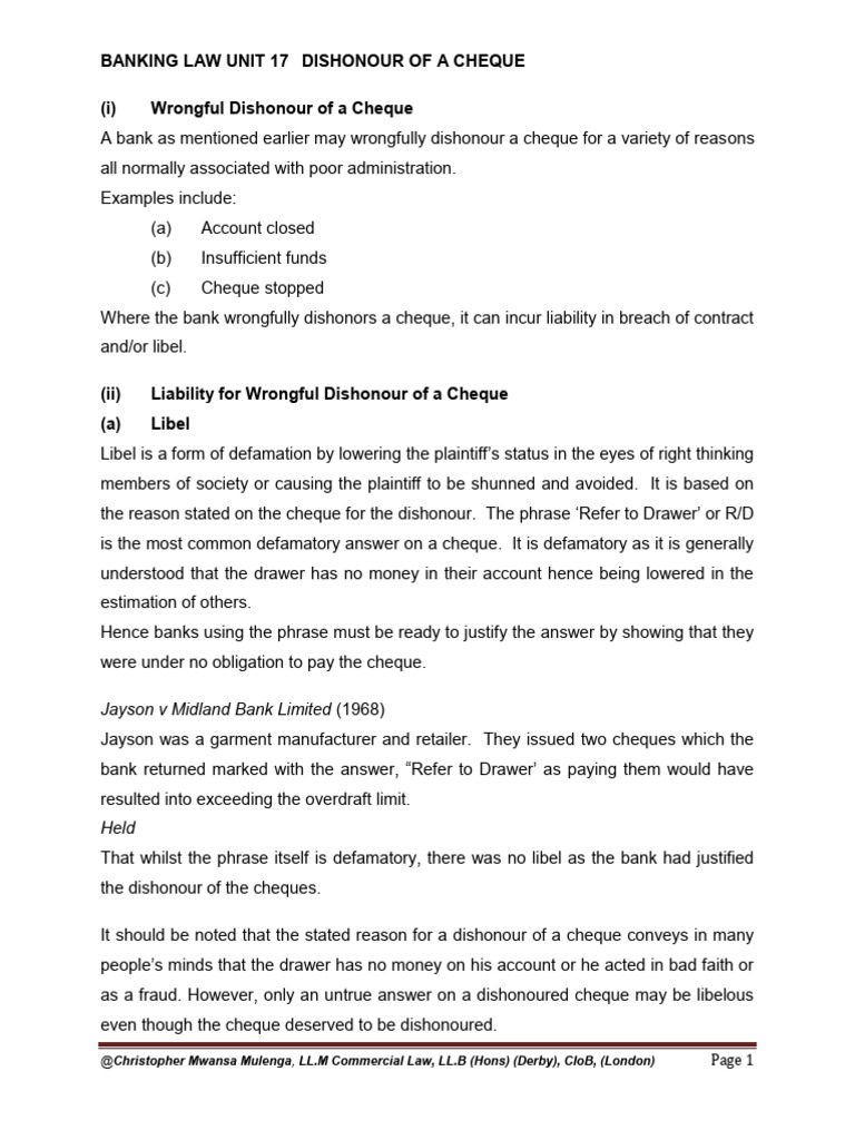 Understanding Cheque Dishonour Reasons | PDF | Cheque | Banks