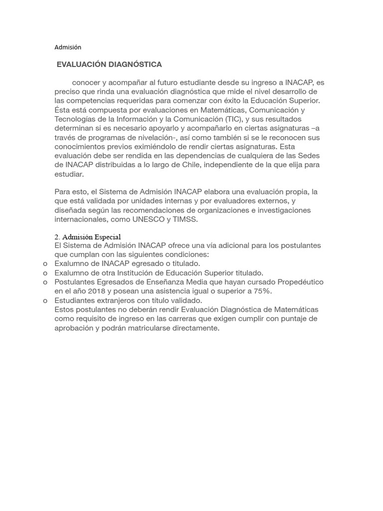 Admisión Inacap | PDF