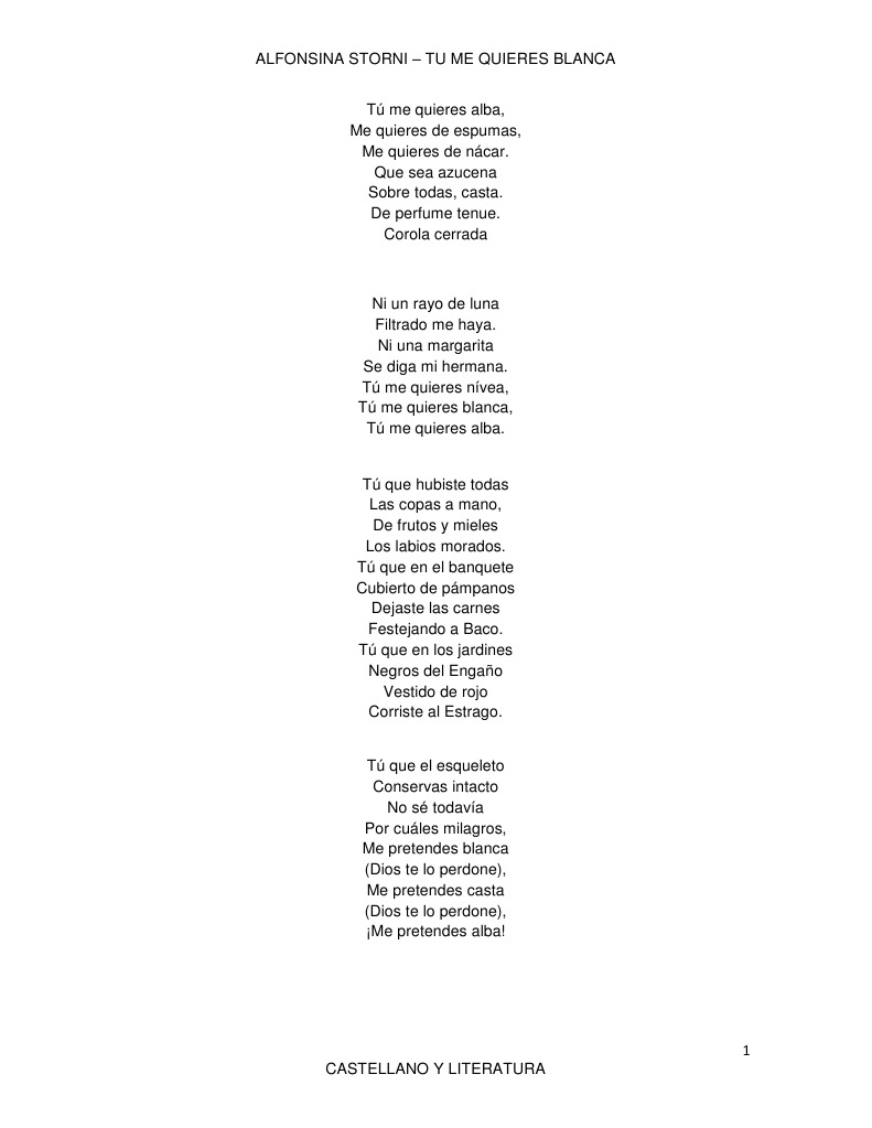 Alfonsina Storni - Tu Me Quieres Blanca | PDF