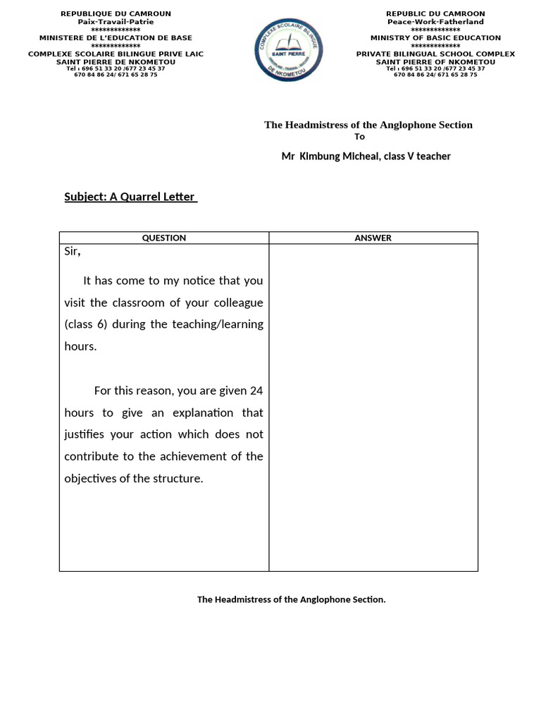 Quarrel Letter | PDF