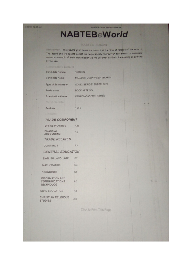 O'Level Result | PDF