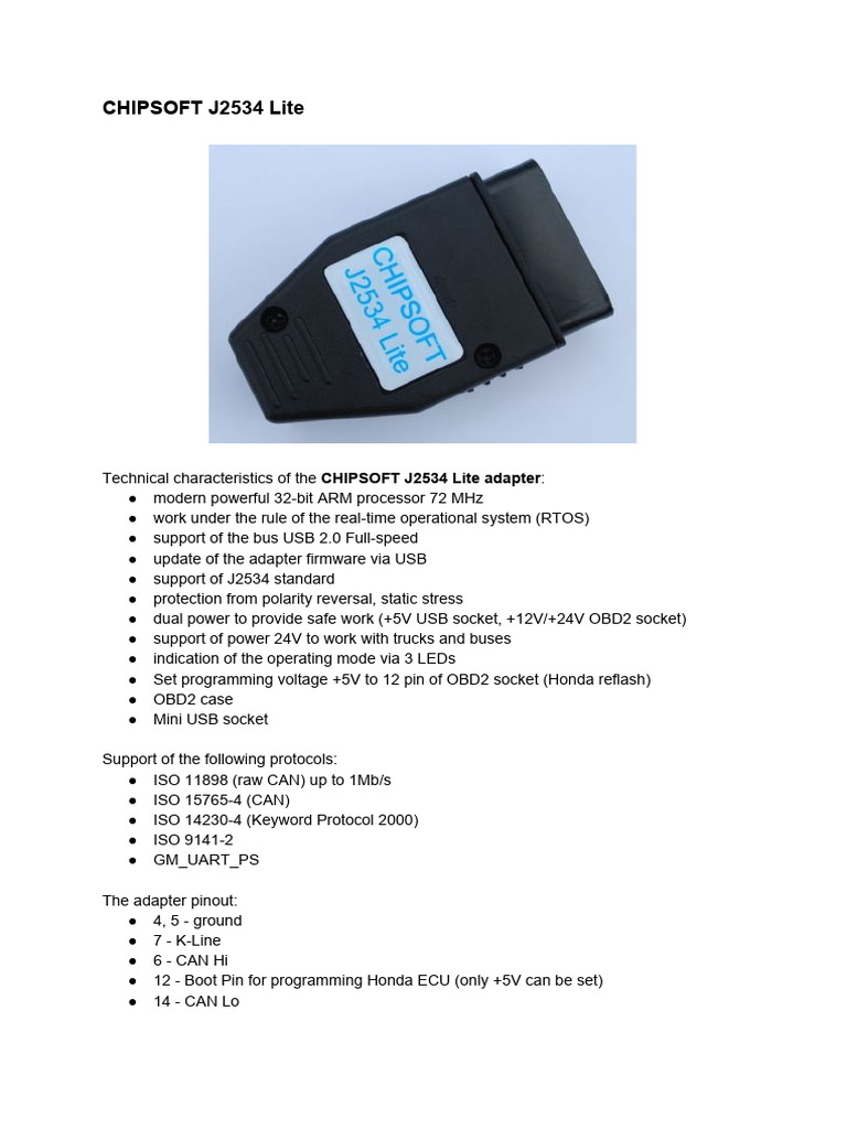 CHIPSOFT J2534 Lite en | PDF | Device Driver | Usb