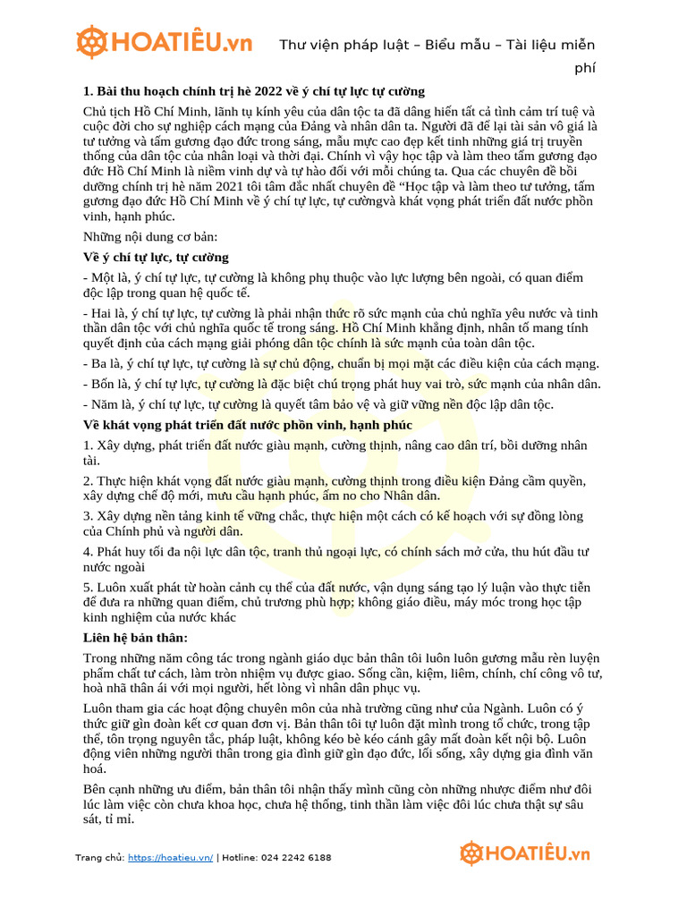 Bai Thu Hoach Chinh Tri He Danh Cho Giao Vien | PDF