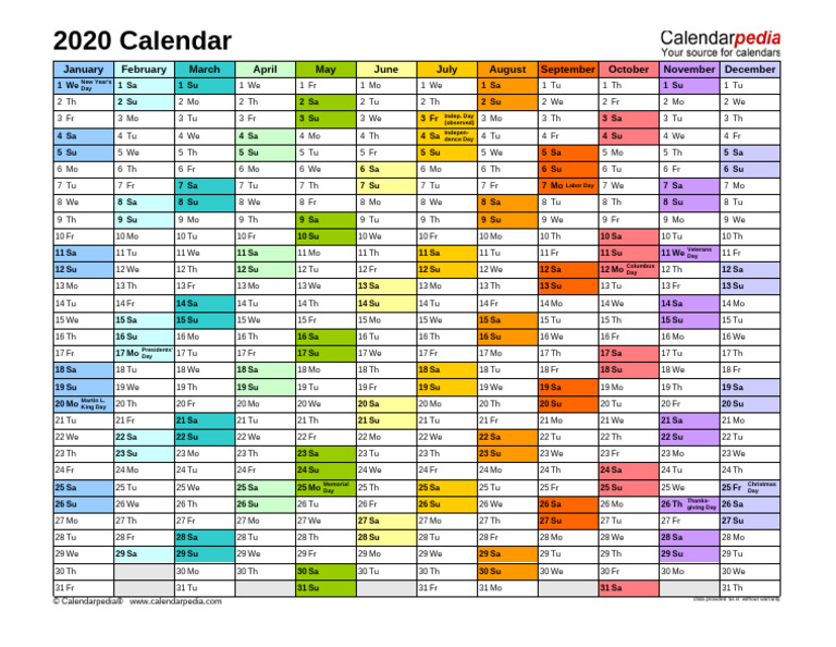 2020 Calendar Landscape in Color | PDF