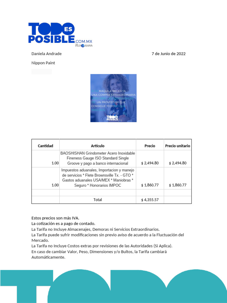 NP01 Cotización de Grindometro | PDF