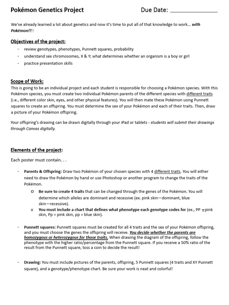 Pokémon Genetics Project-1 | PDF | Dominance (Genetics) | Genotype